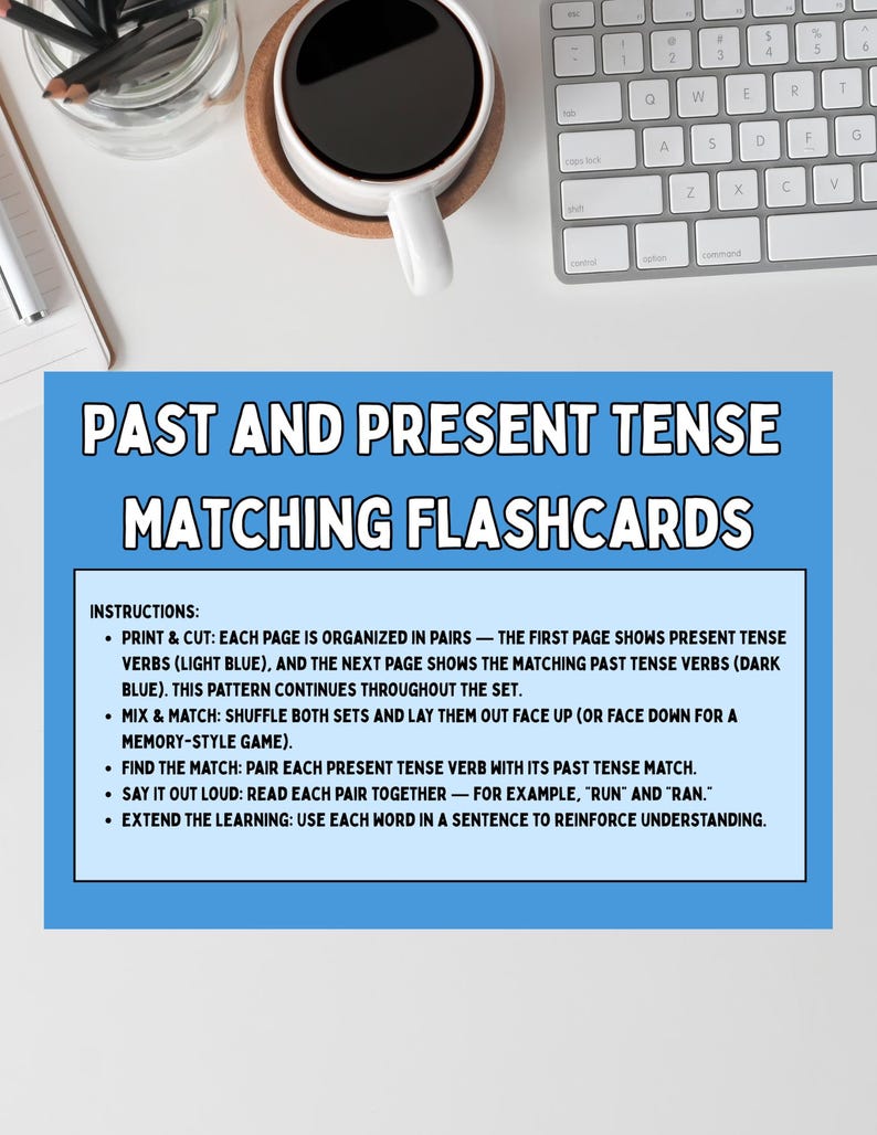 Verb Tense Flashcards: Grammar Activity for Kids (PDF Download) - Etsy