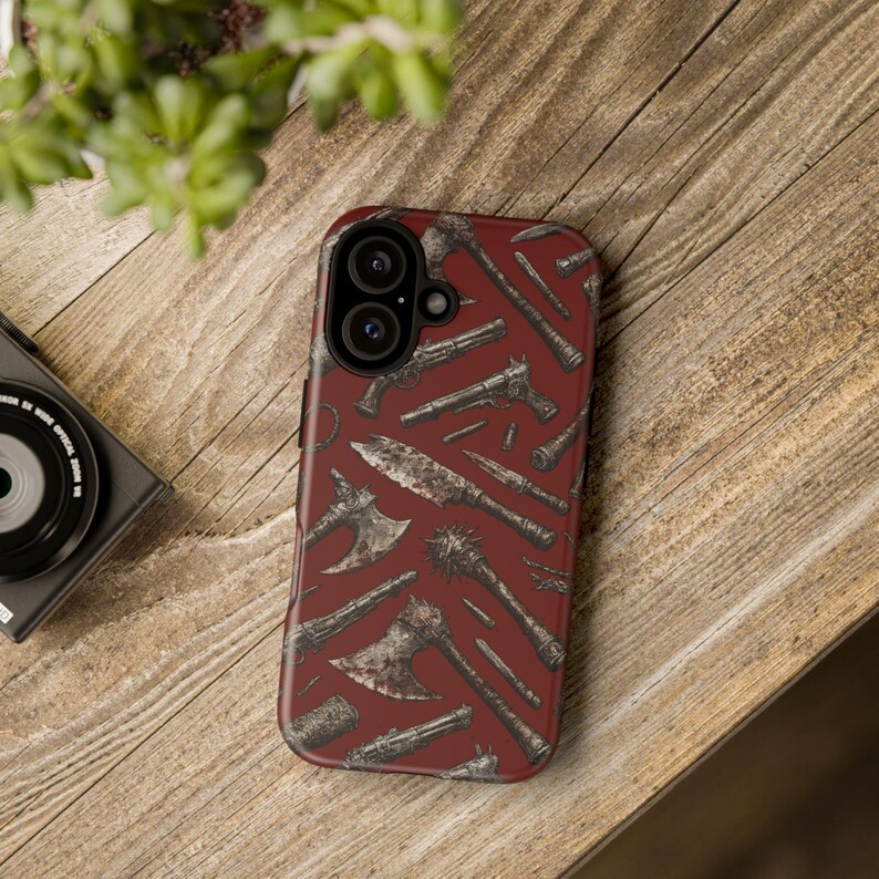 Medieval Weapons Pattern Phone Case | Axes Daggers Maces on Red - Etsy UK