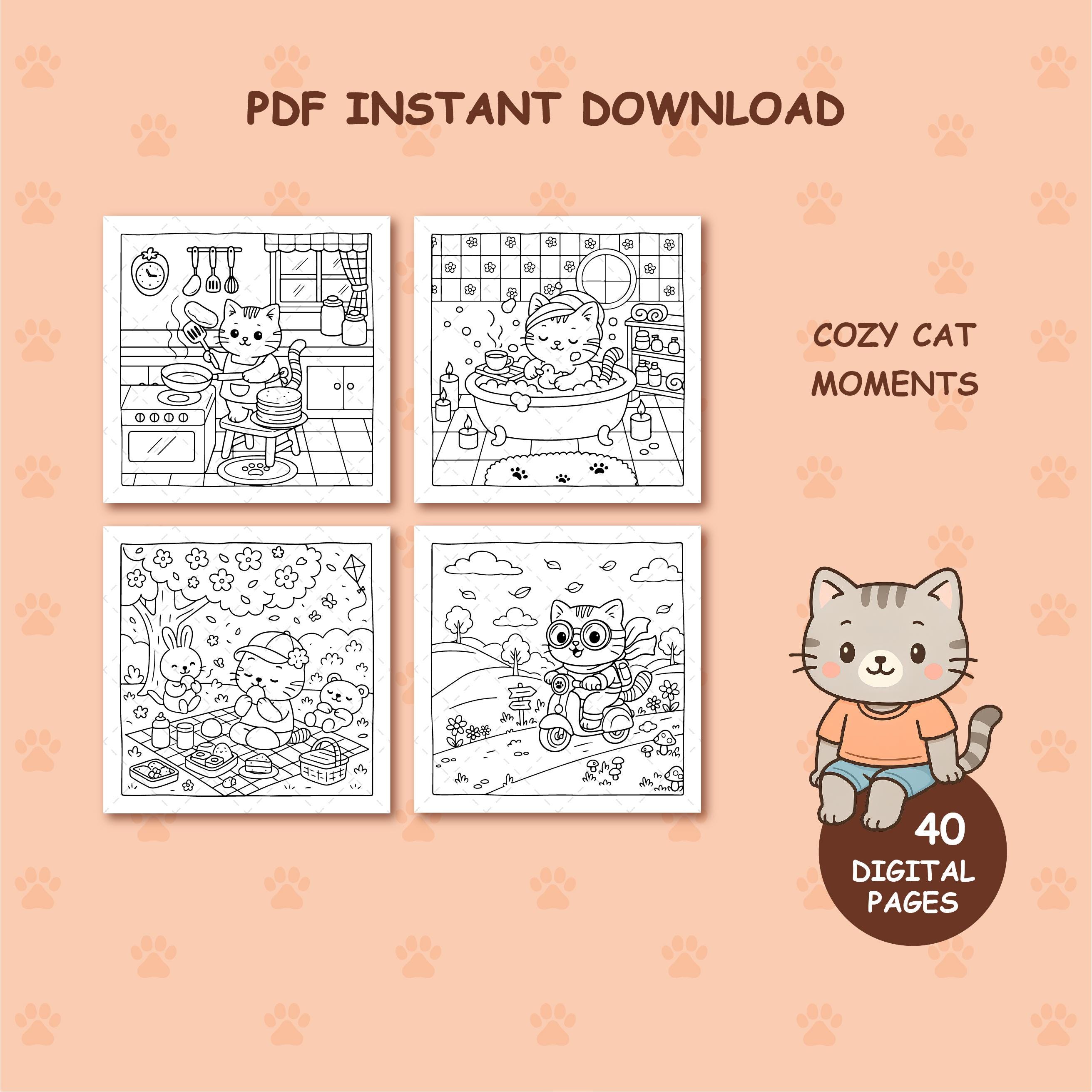 Cozy Cat Moments | Kawaii Cat Coloring Book | Cute Comfy Printable ...