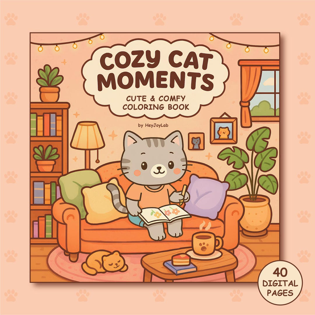 Cozy Cat Moments | Kawaii Cat Coloring Book | Cute Comfy Printable ...
