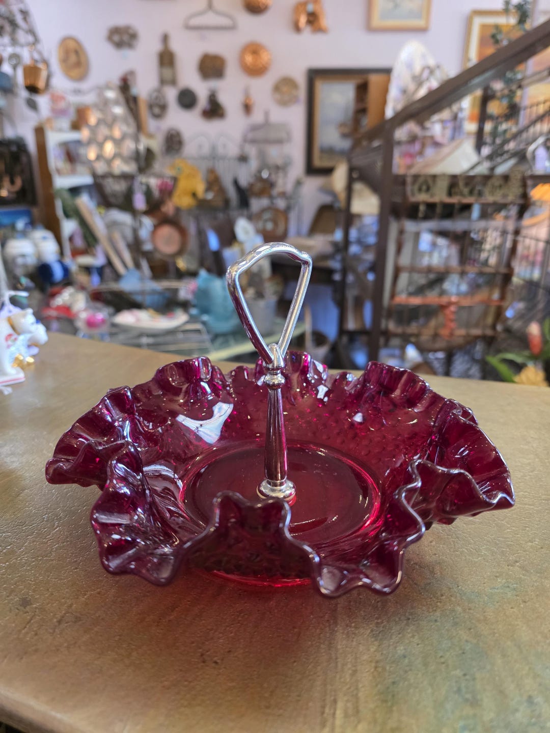 Fenton Ruby Glass Bonbon Dish - Etsy