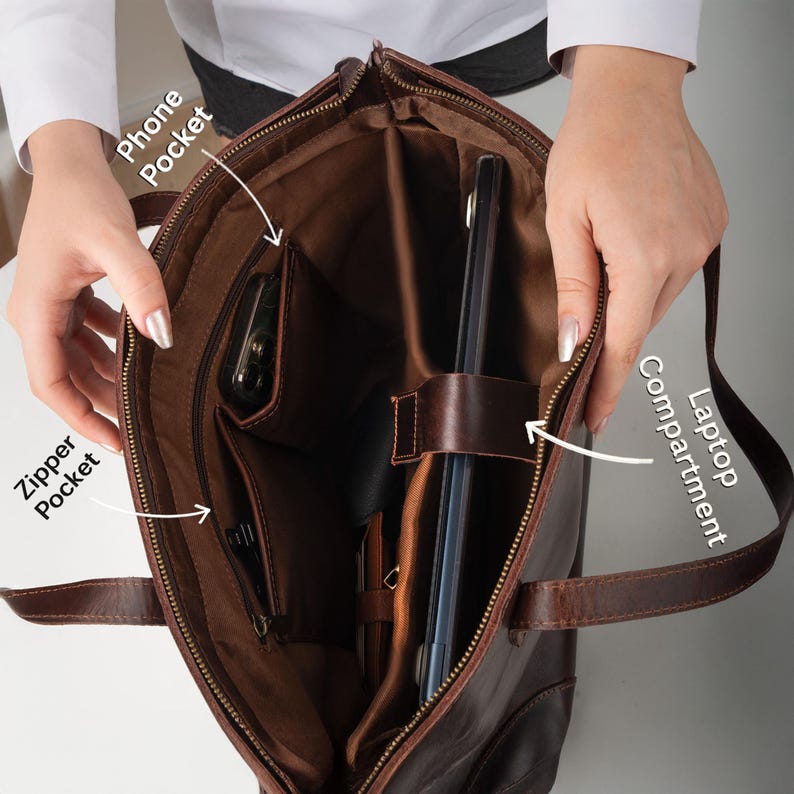 Personalized Leather Tote Bag for Women, Custom Shoulder Bag, Everyday ...