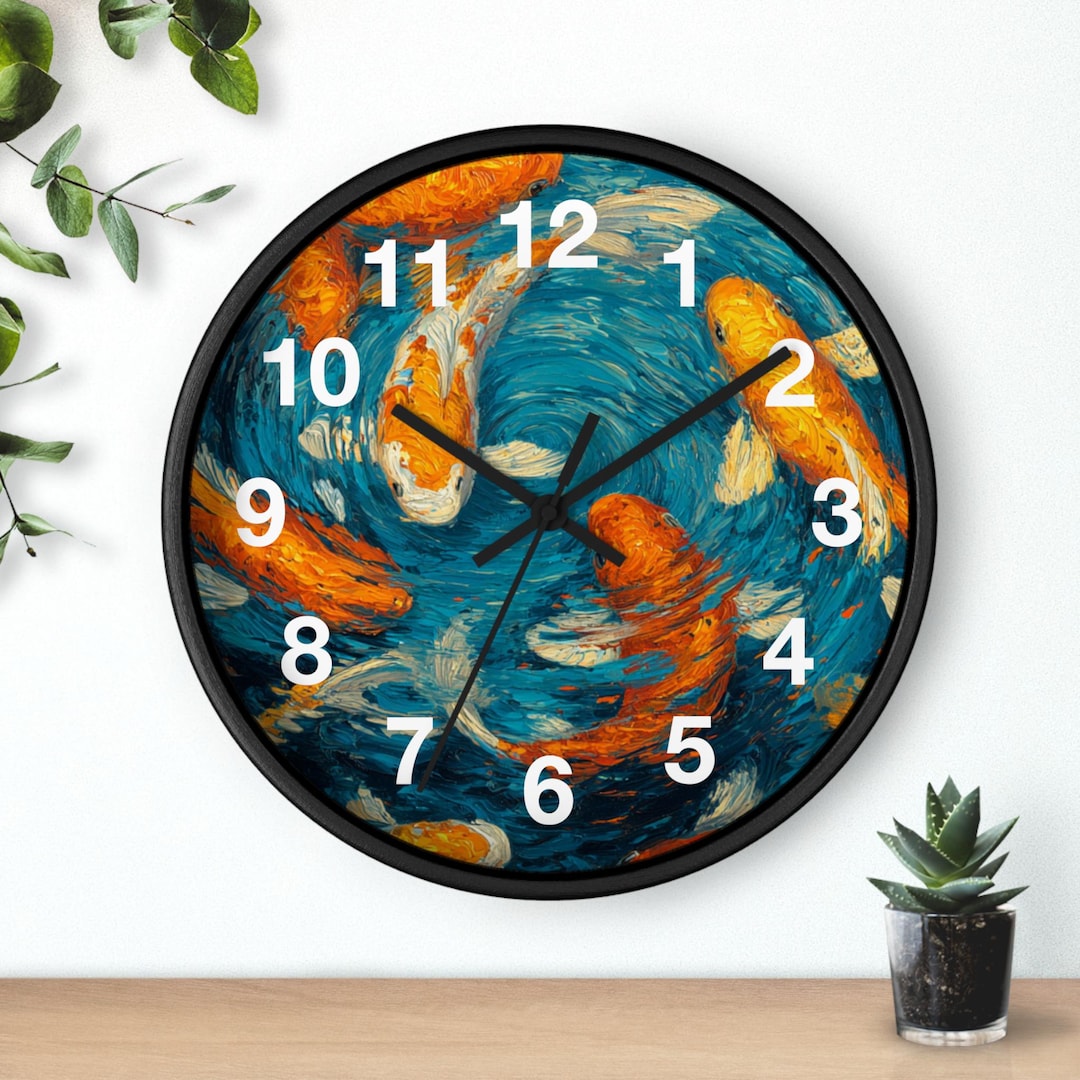 Koi Spiral Dance Wall Clock | Colorful Carp Pond Timepiece, Room Art ...