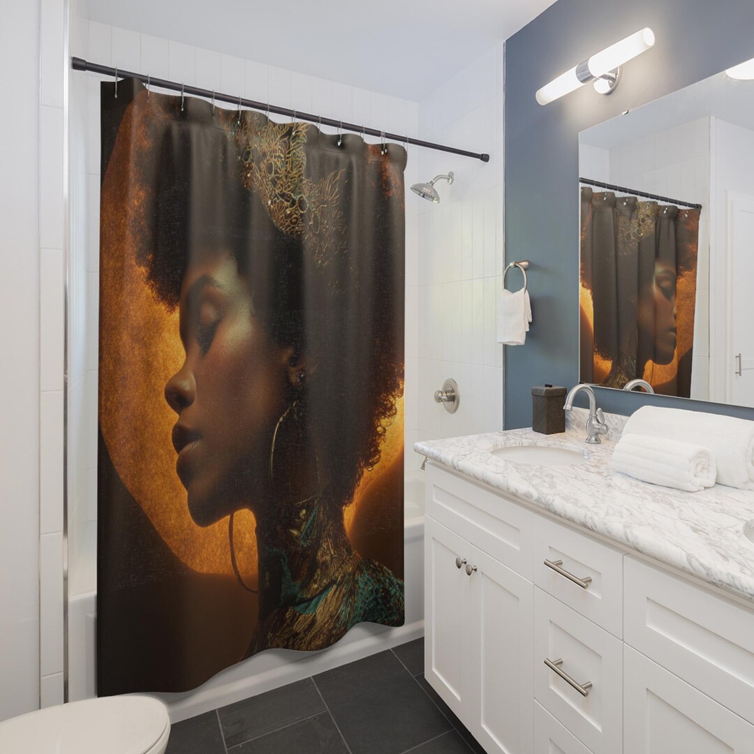 Empowering Woman Portrait Shower Curtain | Golden Halo, Profile Art ...