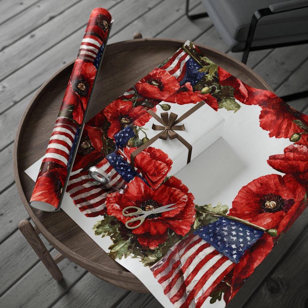 Poppy Wreath Tribute Wrapping Paper | Roll, Eco-friendly Wrap, Holiday ...