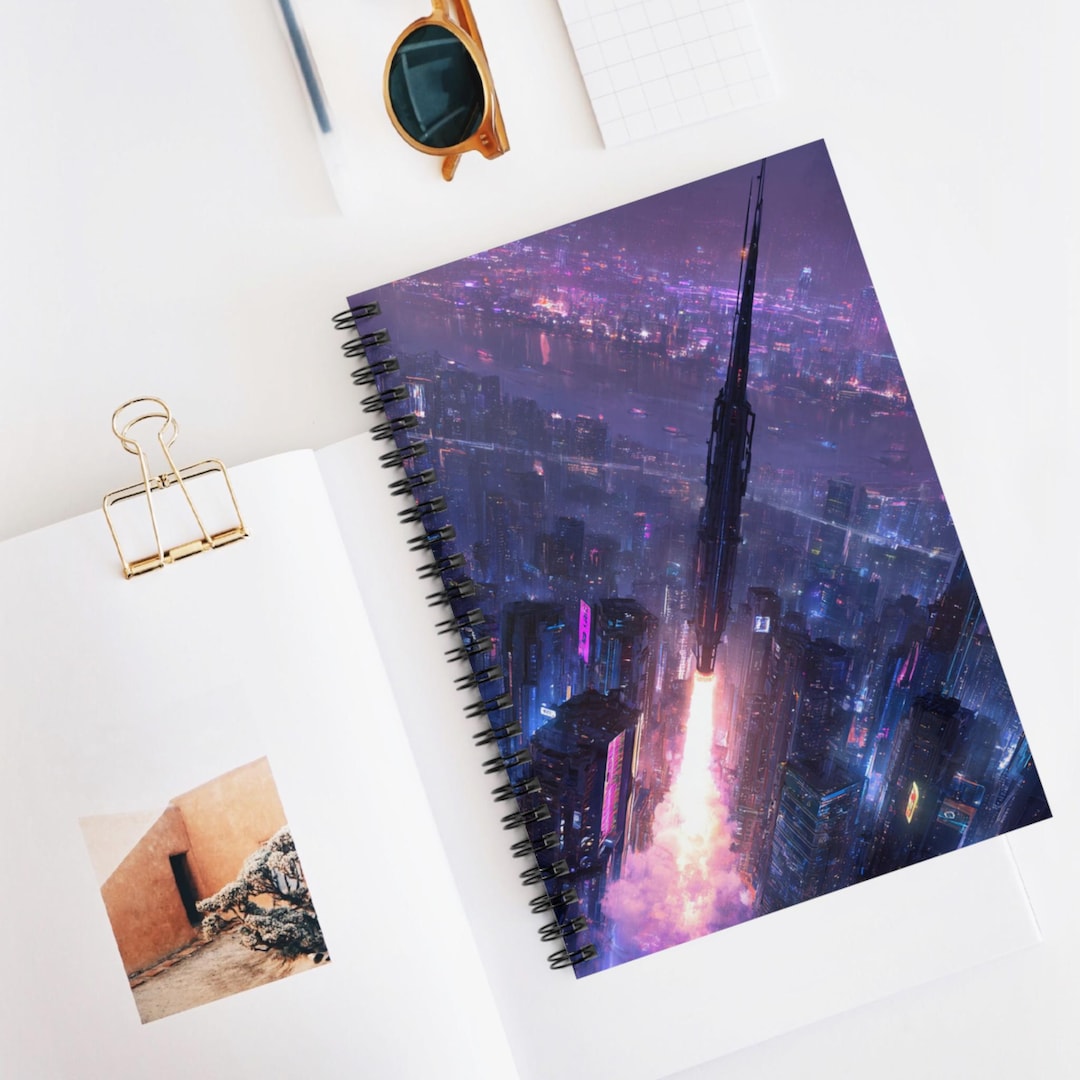 Cyberpunk Elevator Lift Notebook | Spiral Ruled Journal, Artistic ...