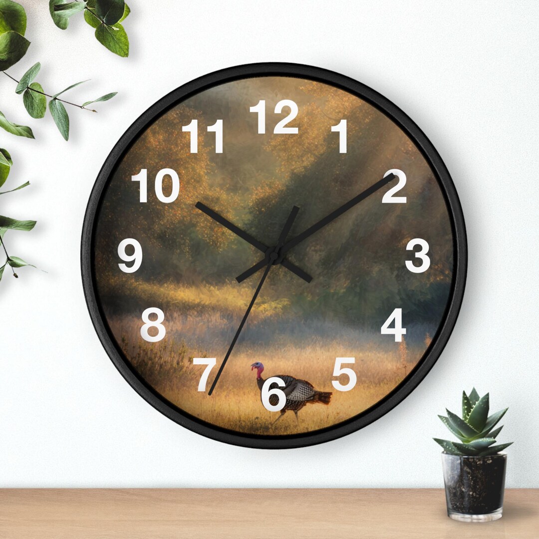 Golden Field Turkey Wall Clock | Rustic Wildlife Scene, Living Room Art ...