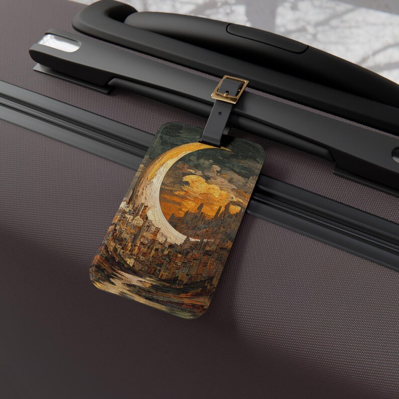 Melted Skyline Night Luggage Tag | Vintage Nightscape, Unique Bag Tag ...