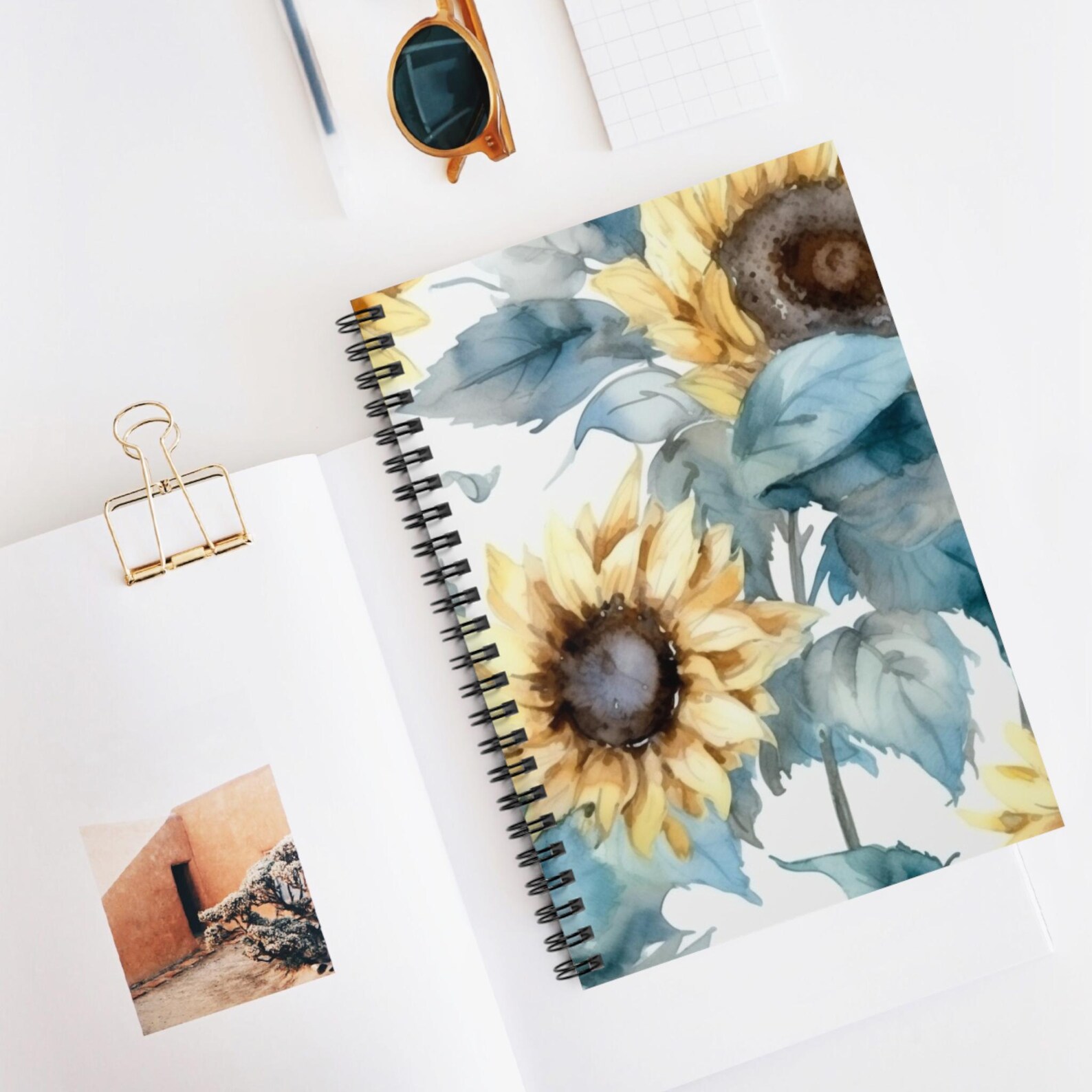 Sky and Sunflowers Ruled Spiral Notebook, Artistic Sketchbook ...