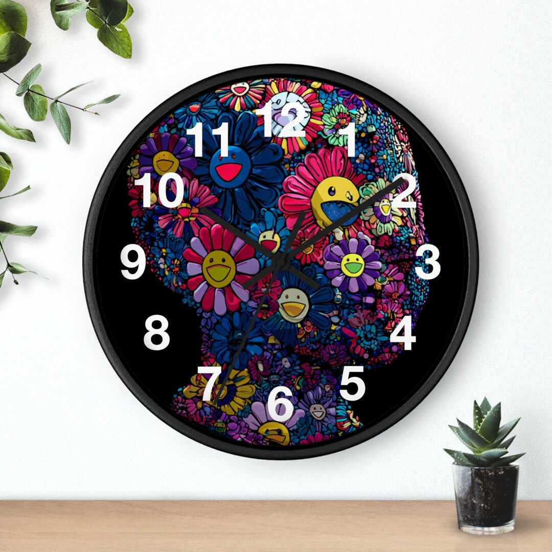 Floral Psychedelia Wall Clock | Colorful Flower Face Timepiece, Room ...
