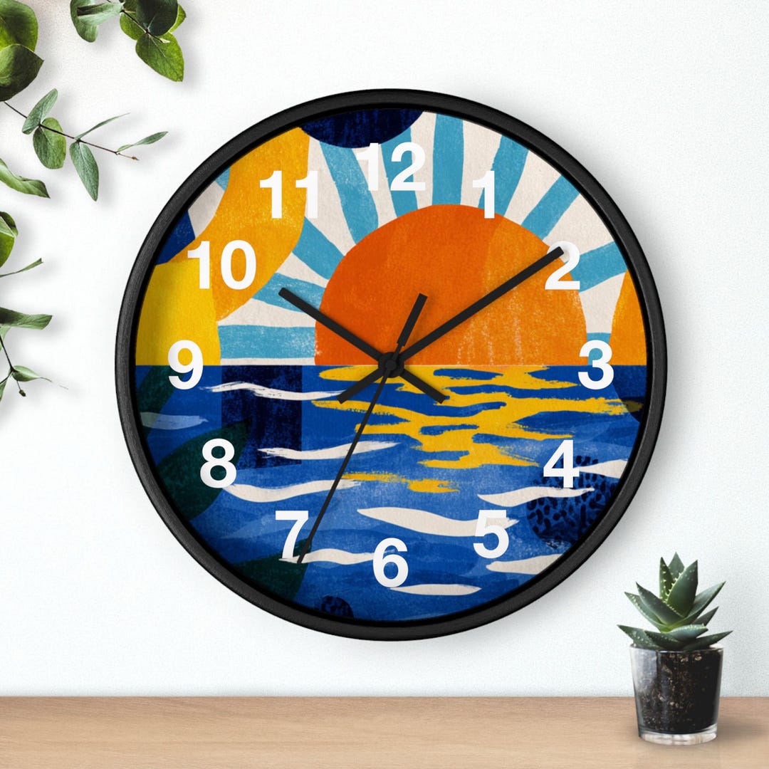 Sun and Sea Wall Clock | Retro Sunrise Nautical Art, Living Room Art ...