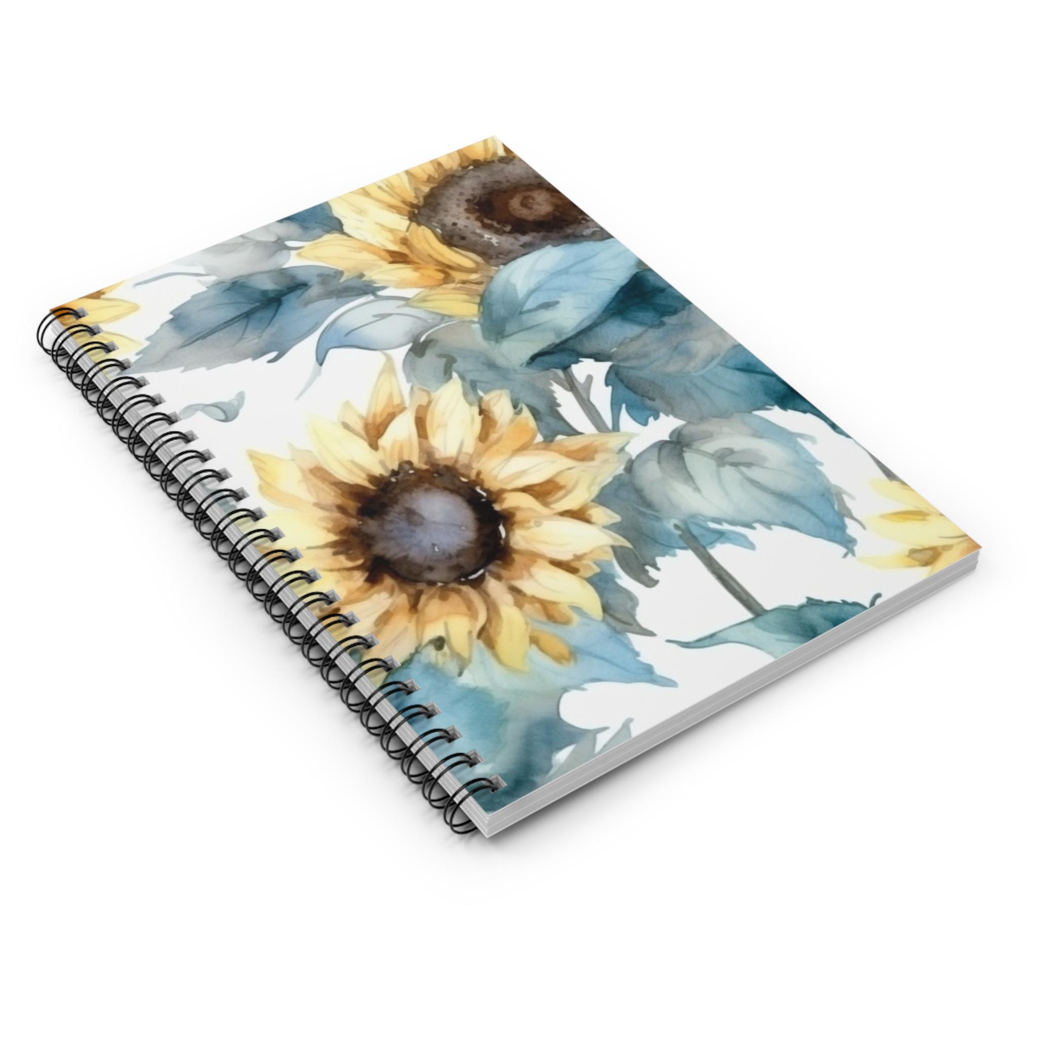 Sky and Sunflowers Ruled Spiral Notebook, Artistic Sketchbook ...