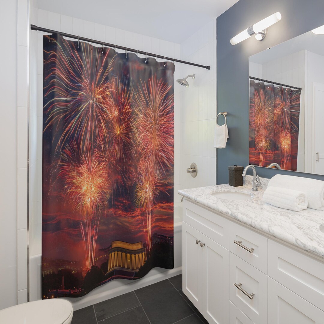Monuments Fireworks Display Shower Curtain | Patriotic Fourth of July ...