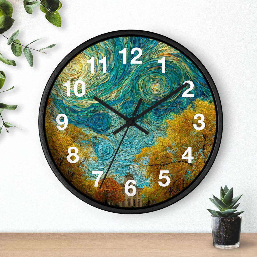 Autumn Leaves Waltz Wall Clock | Swirling Sky, Autumn Trees, Room Art ...