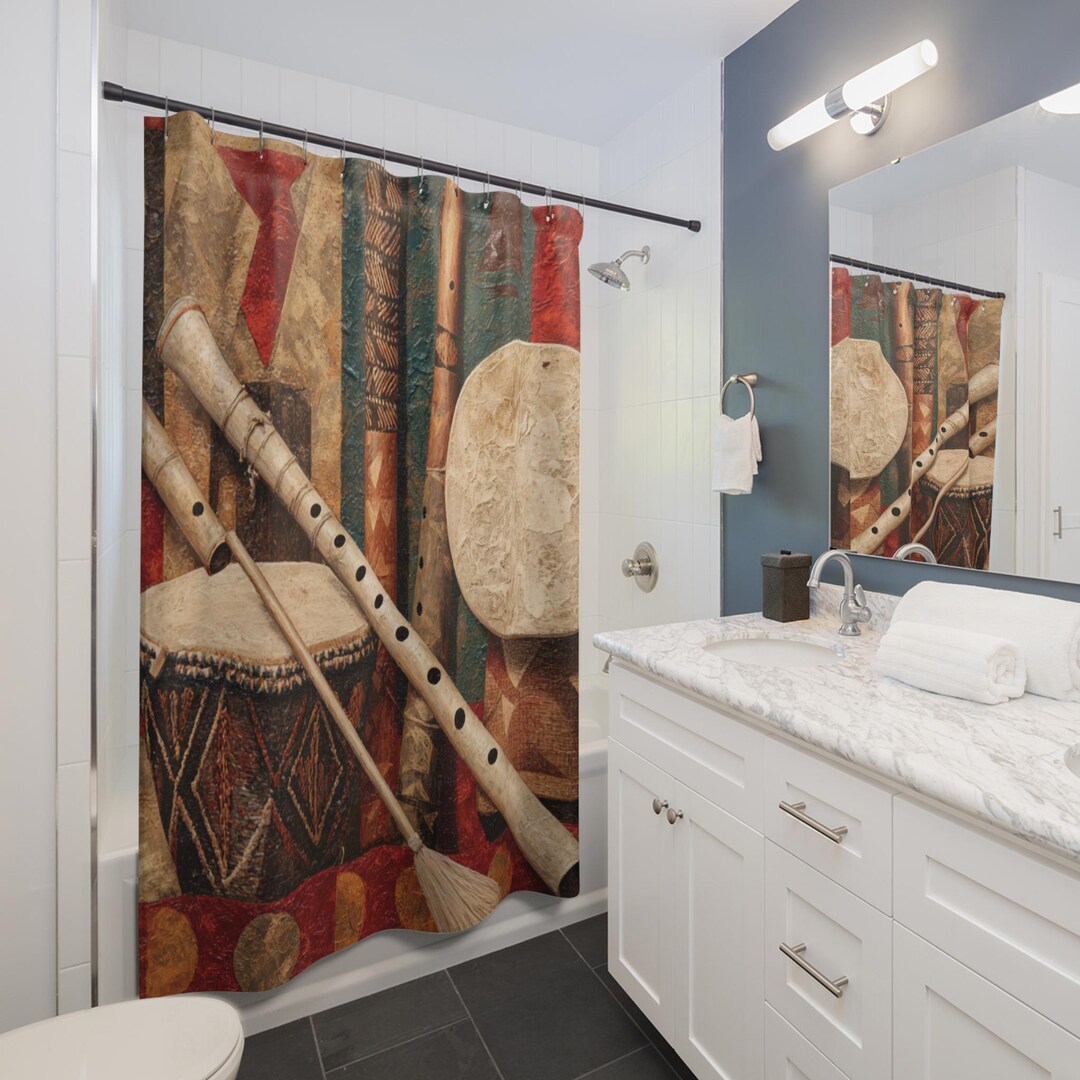 Instrument Collage Canvas Shower Curtains, Musician Bathroom Decor ...