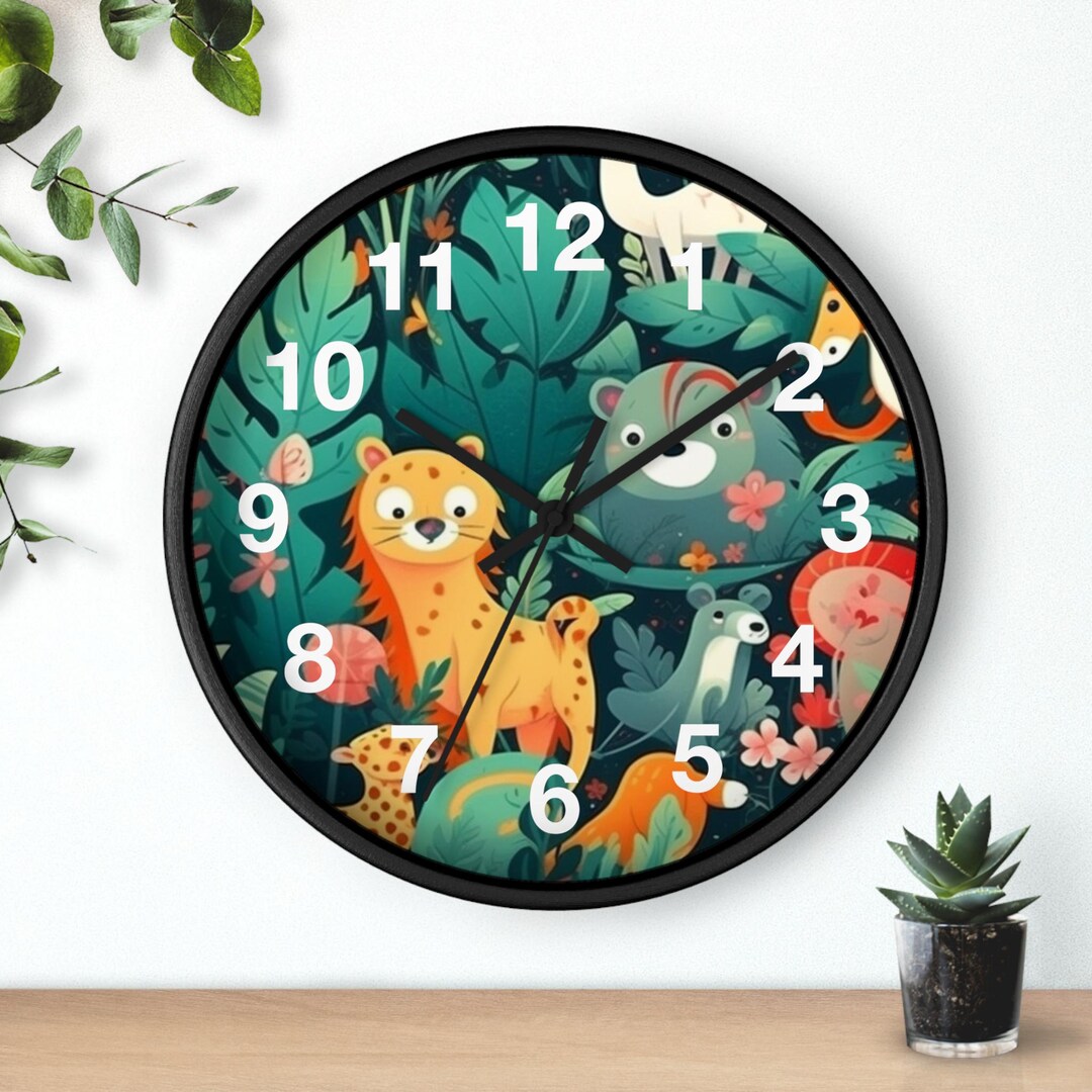 Jungle Life Joy Wall Clock | Cute Safari Nursery Clock, Kitchen Wall ...