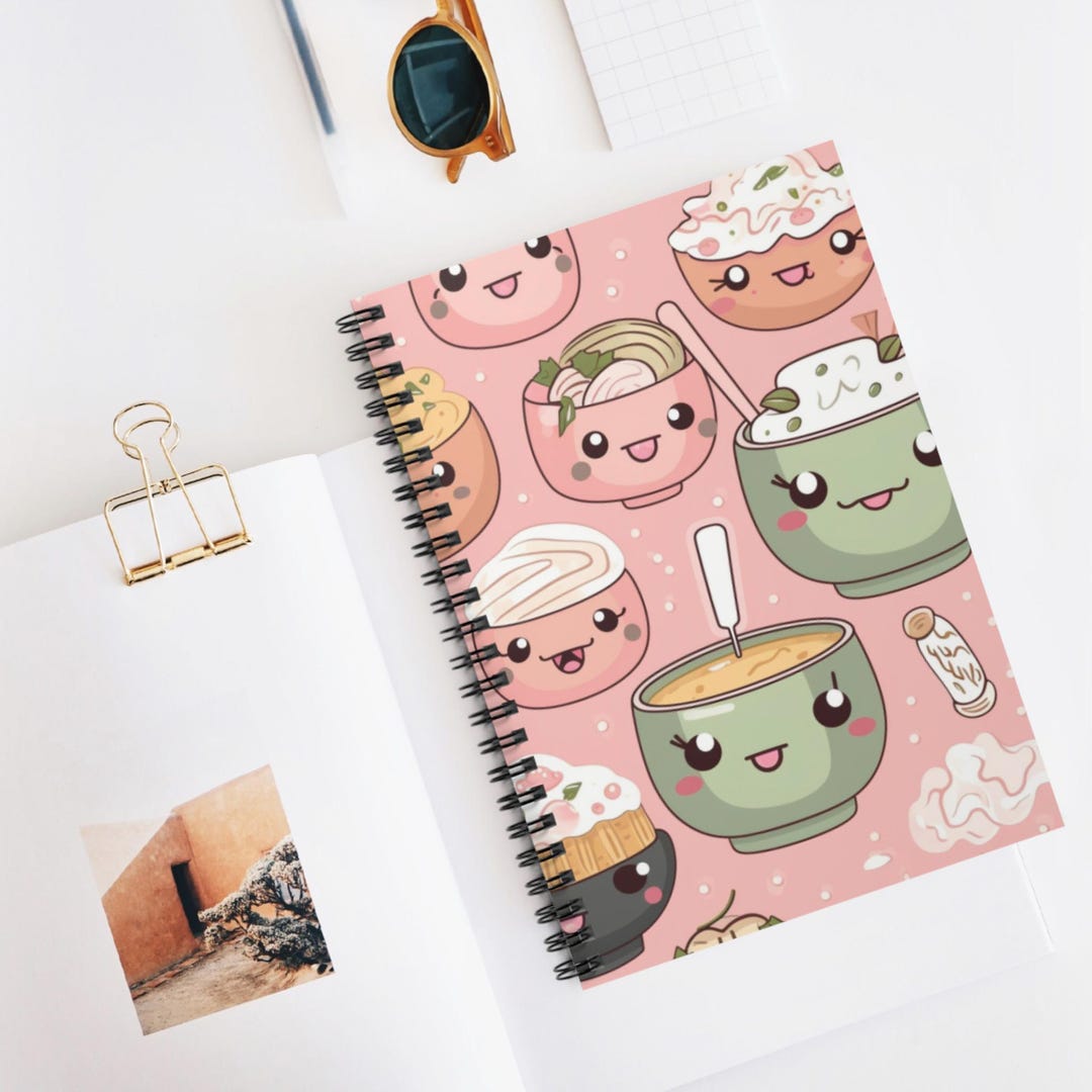 Chibi Food Friends Spiral Notebook - Ruled Line | Cute Kawaii Snack ...