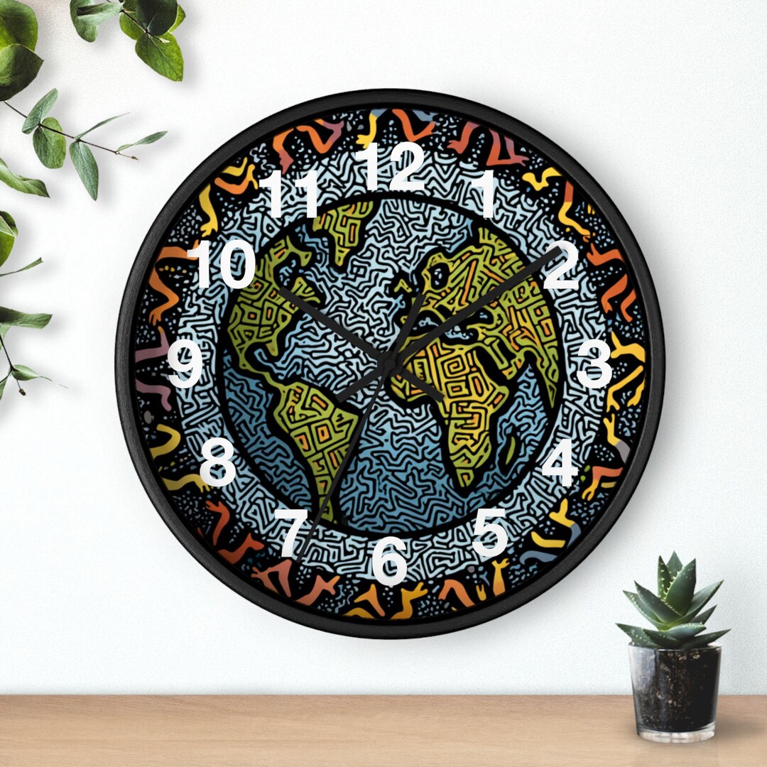 World Embrace Dance Wall Clock | Doodle Globe Timepiece, Kitchen Wall ...