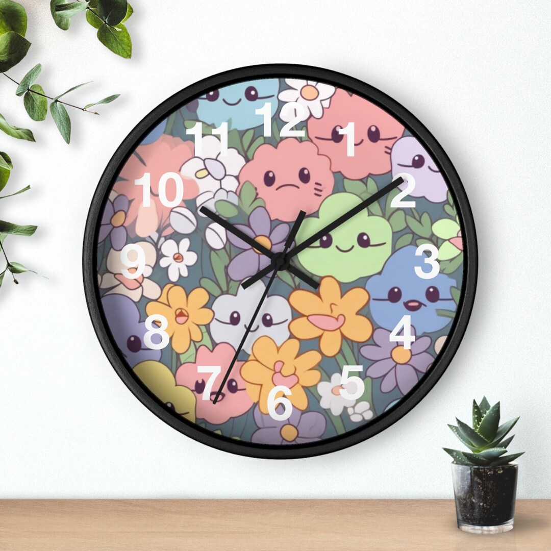 Kawaii Bloom Friends Wall Clock | Cute Floral Cartoon, Kitchen Wall ...