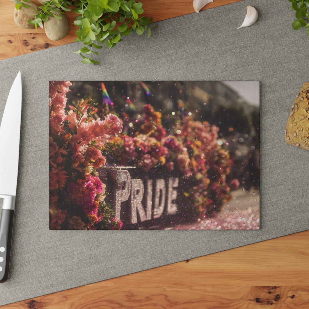 Floral Pride Float Glass Cutting Board Floral Rainbow Accent T