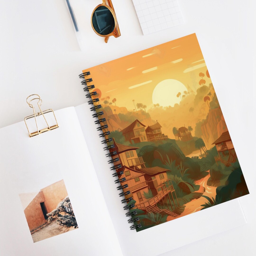 Sunrise Jungle Village Spiral Notebook - Ruled Line Journal, Artistic ...