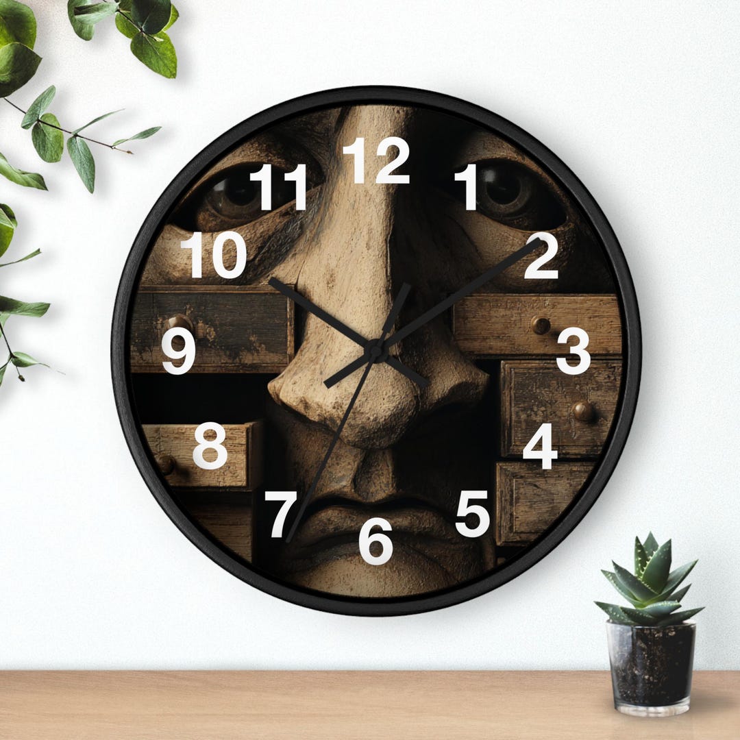 Drawers of Memory Wall Clock | Rustic Tribal Mask Timepiece, Living ...