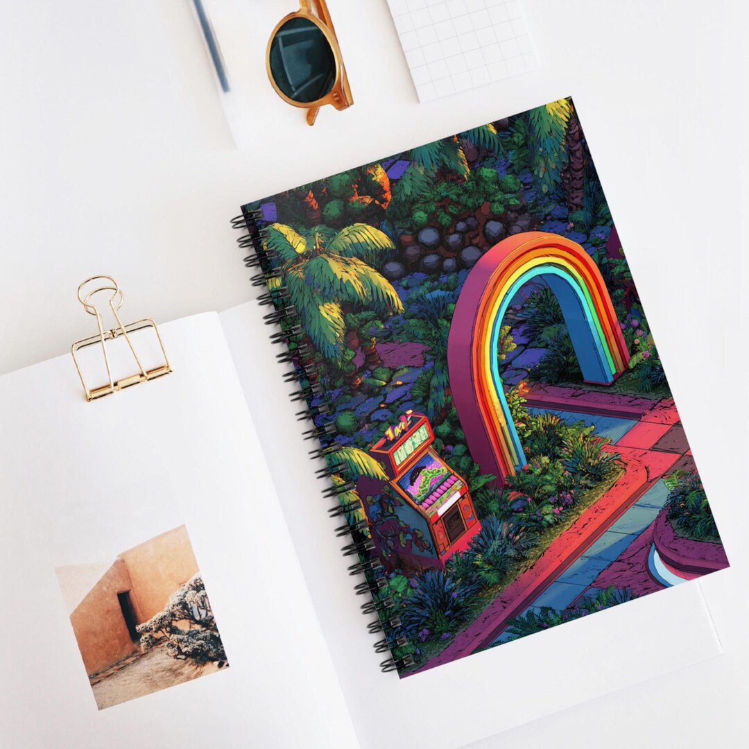 Pixel Neon Arena Notebook | Spiral Ruled Journal, Artistic Sketchbook ...