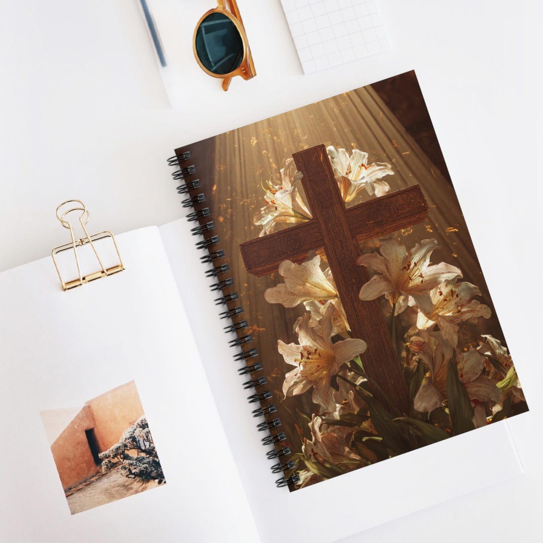 Sacred Lily Cross Spiral Notebook With Floral Cross Design, Faith ...