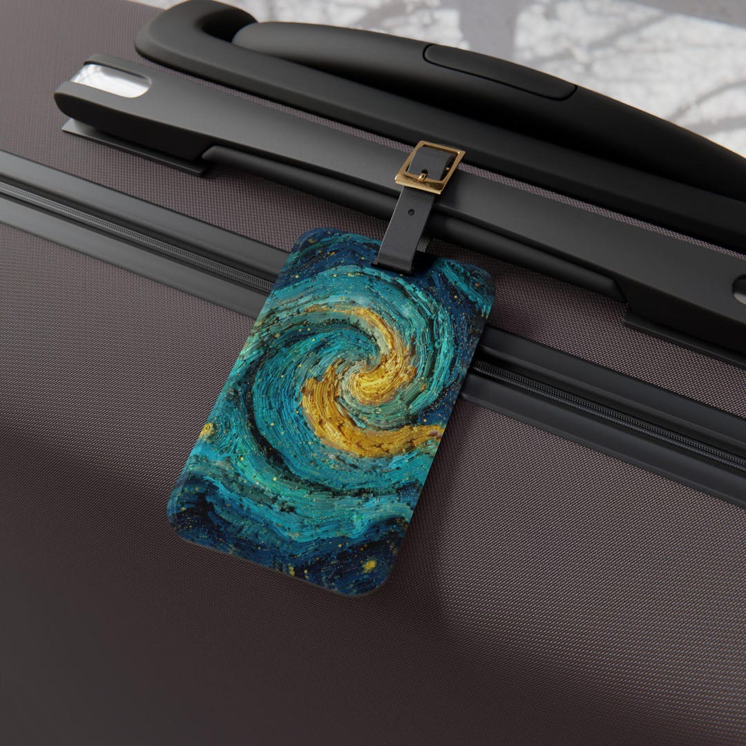 Swirling Galaxy Lights Luggage Tag | Blue Gold Spiral Travel ID, Ideal ...
