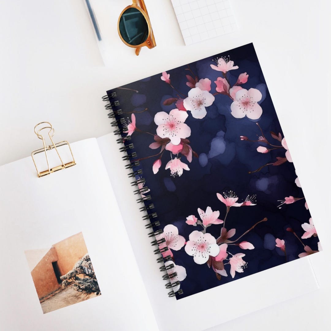 Moonlight Sakura Glow Spiral Notebook, Lined Journal, Artistic ...