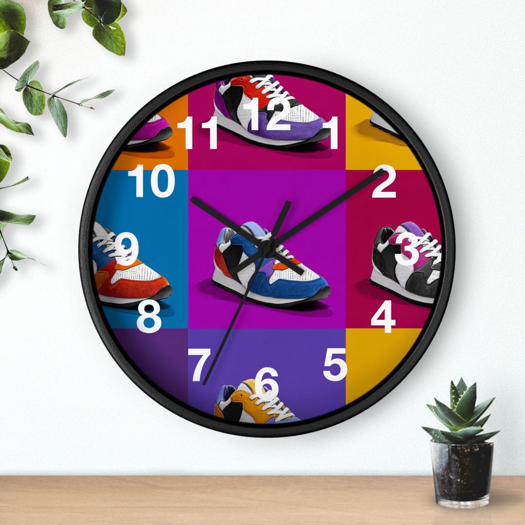 Sneaker Pop Art Wall Clock | Retro Running Shoe Grid, Kitchen Wall ...