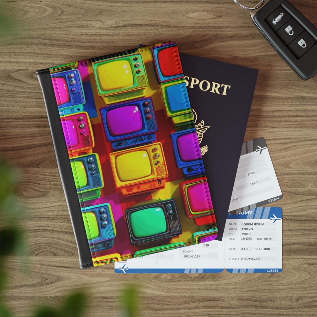 Retro TV Glow Passport Cover, Travel Accessory, Vacation Gift, Unique ...