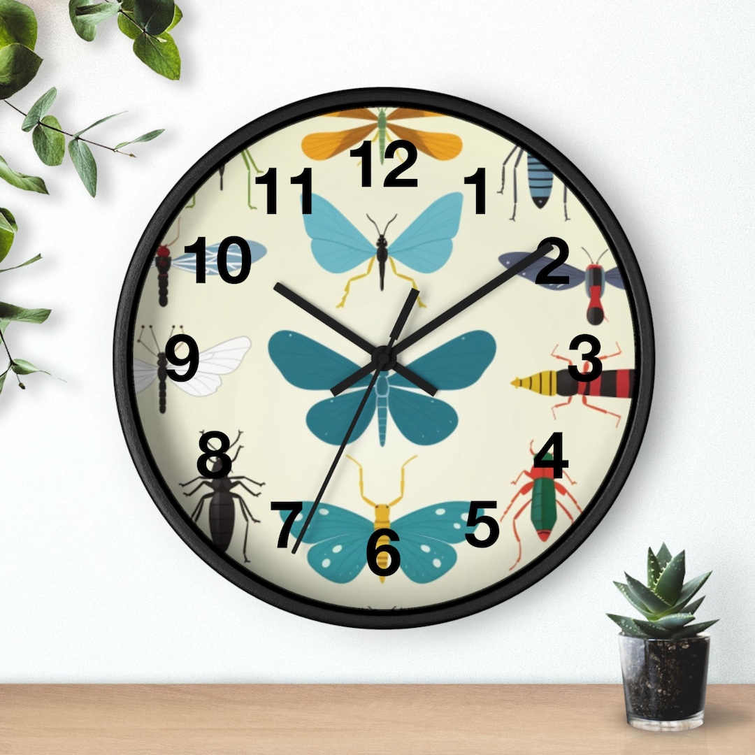 Insect Icon Set Wall Clock | Nature Bug Pattern, Kitchen Wall Clock ...