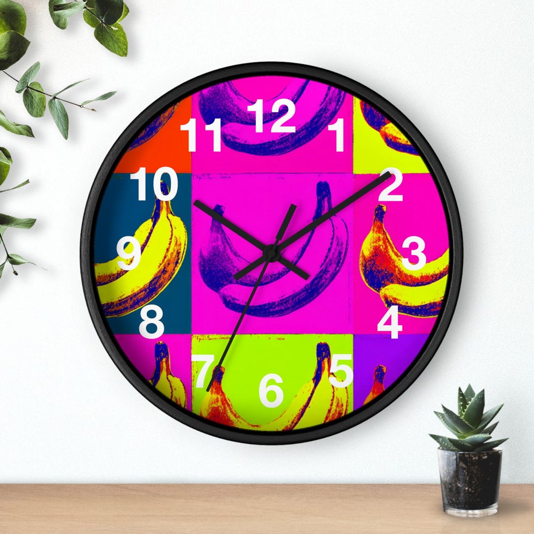 Banana Grid Pop Wall Clock | Colorful Retro Fruit Clock, Kitchen Wall ...