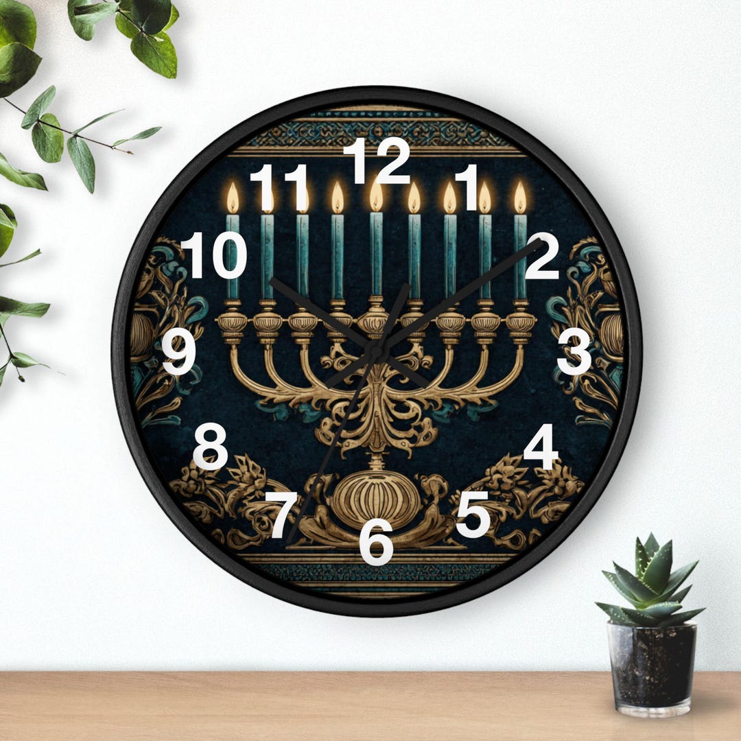 Vintage Hanukkah Card Wall Clock | Hanukkah Decor, Blue Candle Design ...