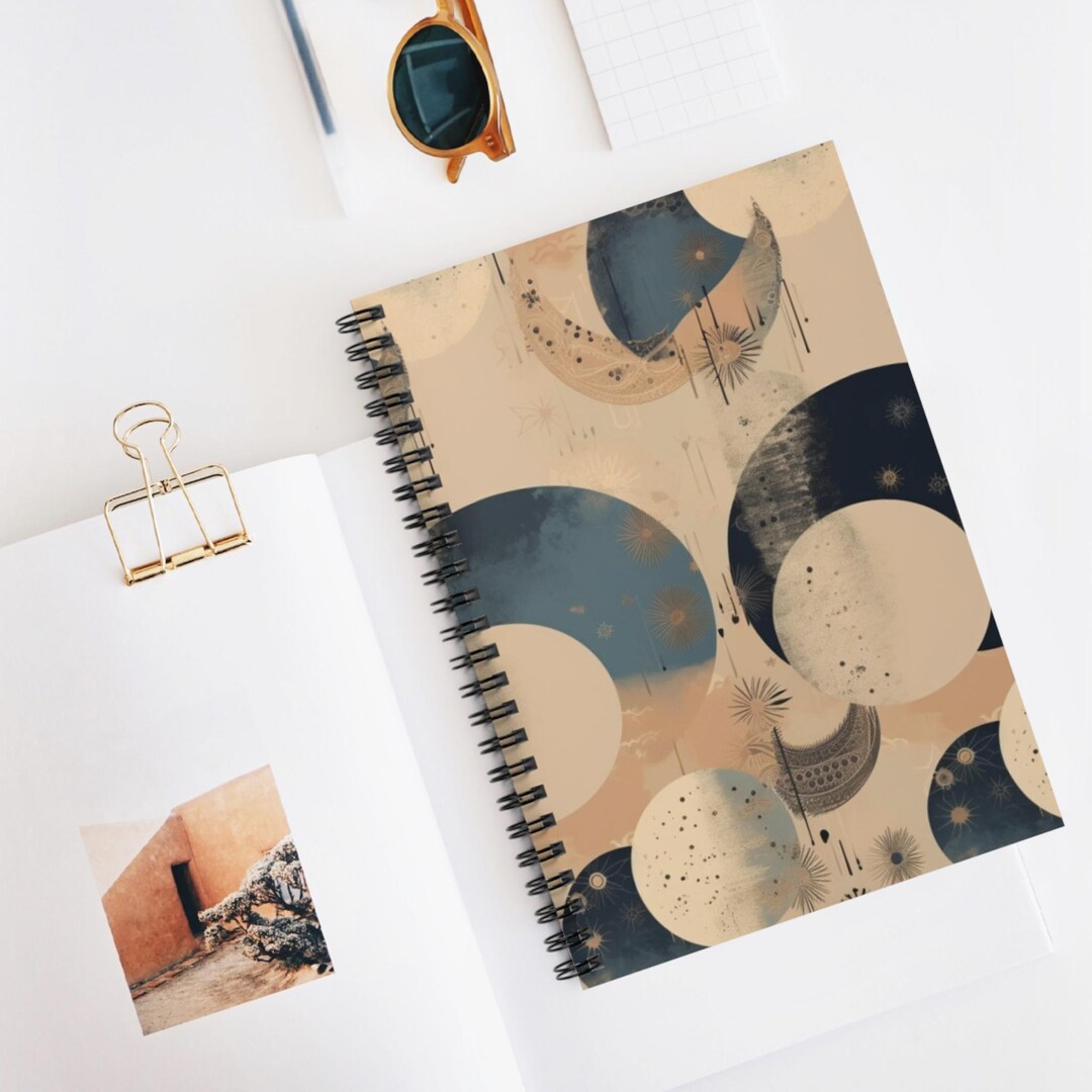 Indigo Moon Phases Spiral Notebook | Ruled Journal, Artistic Sketchbook ...