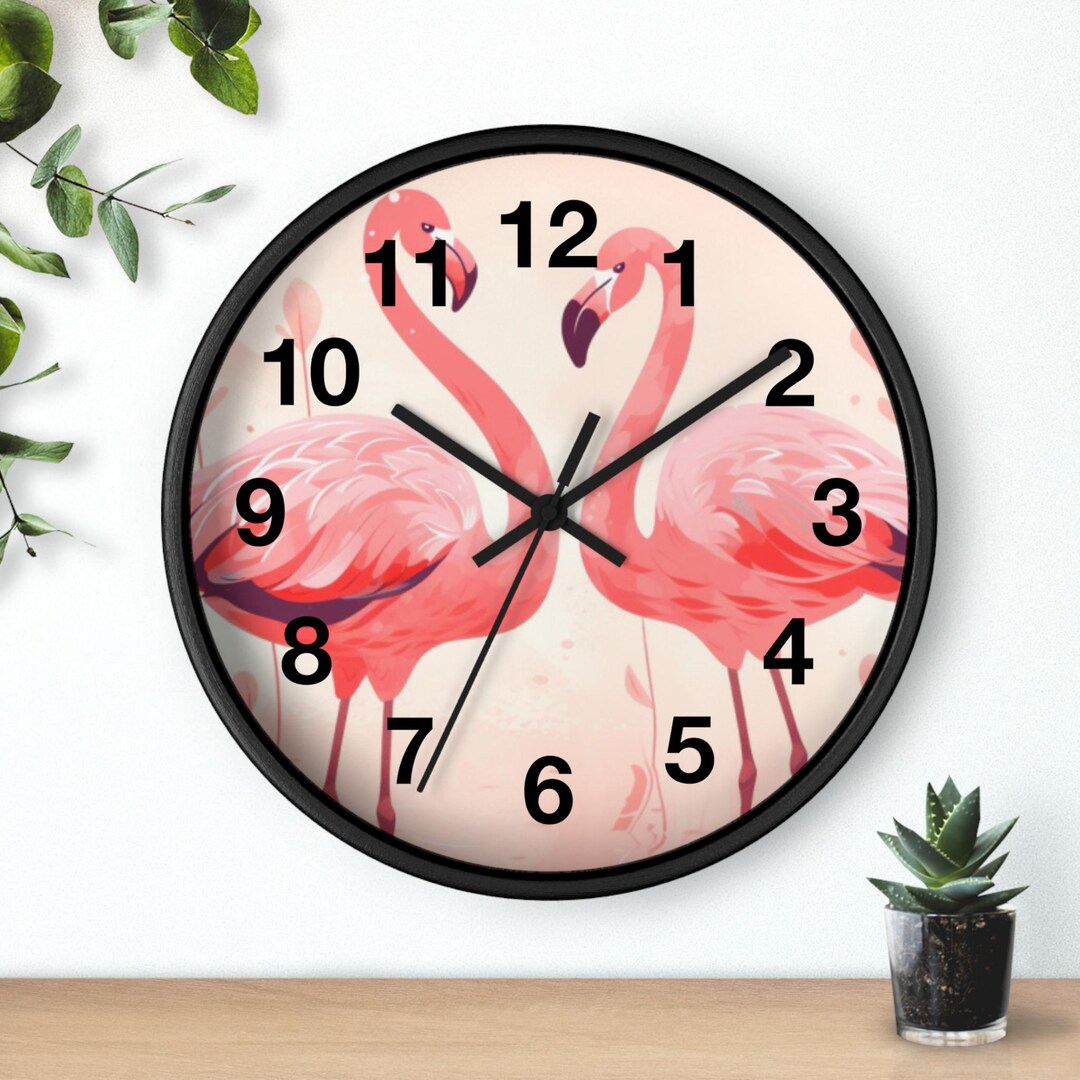Pink Flamingo Friends Wall Clock | Tropical Bird Timepiece, House Decor ...