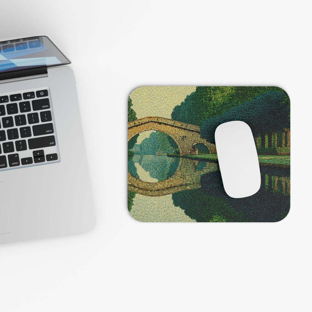 River Bridge Mouse Pad | Scenic River Landscape, Office Desk ...