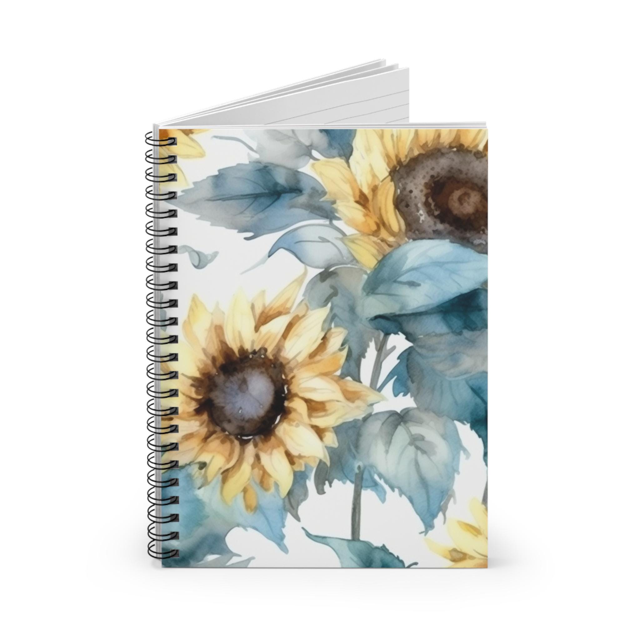 Sky and Sunflowers Ruled Spiral Notebook, Artistic Sketchbook ...