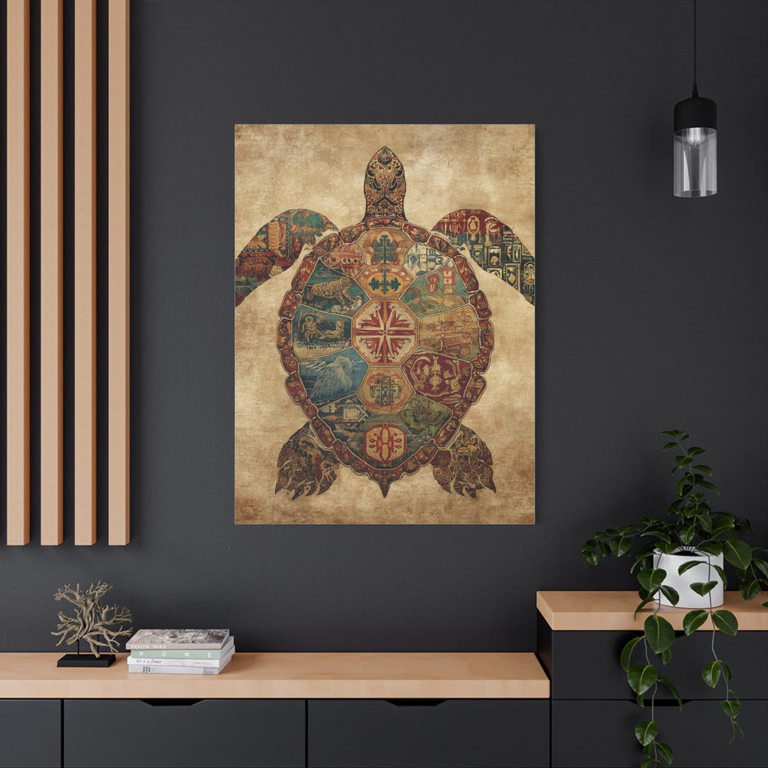 Turtle Island Map Canvas Wall Art, Gift for Art Lovers, Home Decor ...