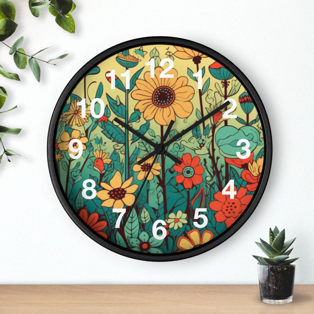 Bold Bloom Parade Wall Clock | Floral Sunflower Garden, Kitchen Wall ...