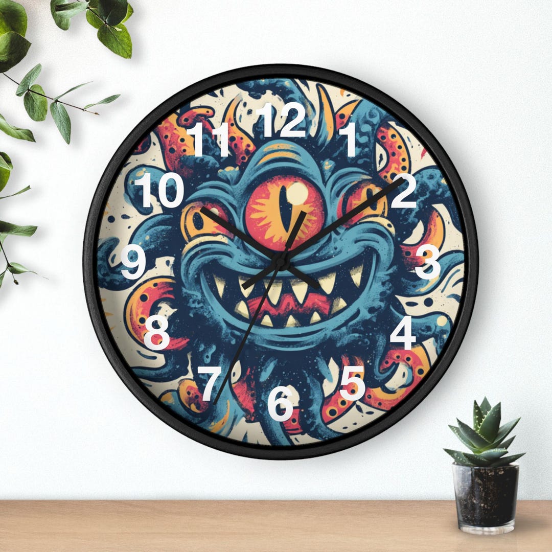 Tentacle Monster Wall Clock | Colorful Tentacle Creature Clock, Kitchen ...