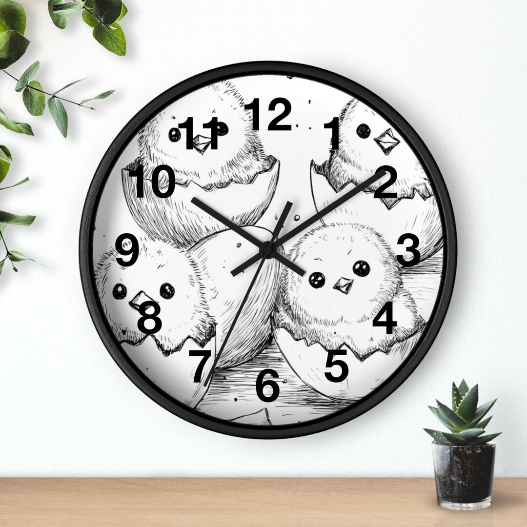 Hatching Chick Sketch Wall Clock | Cute Baby Chicks Illustration ...