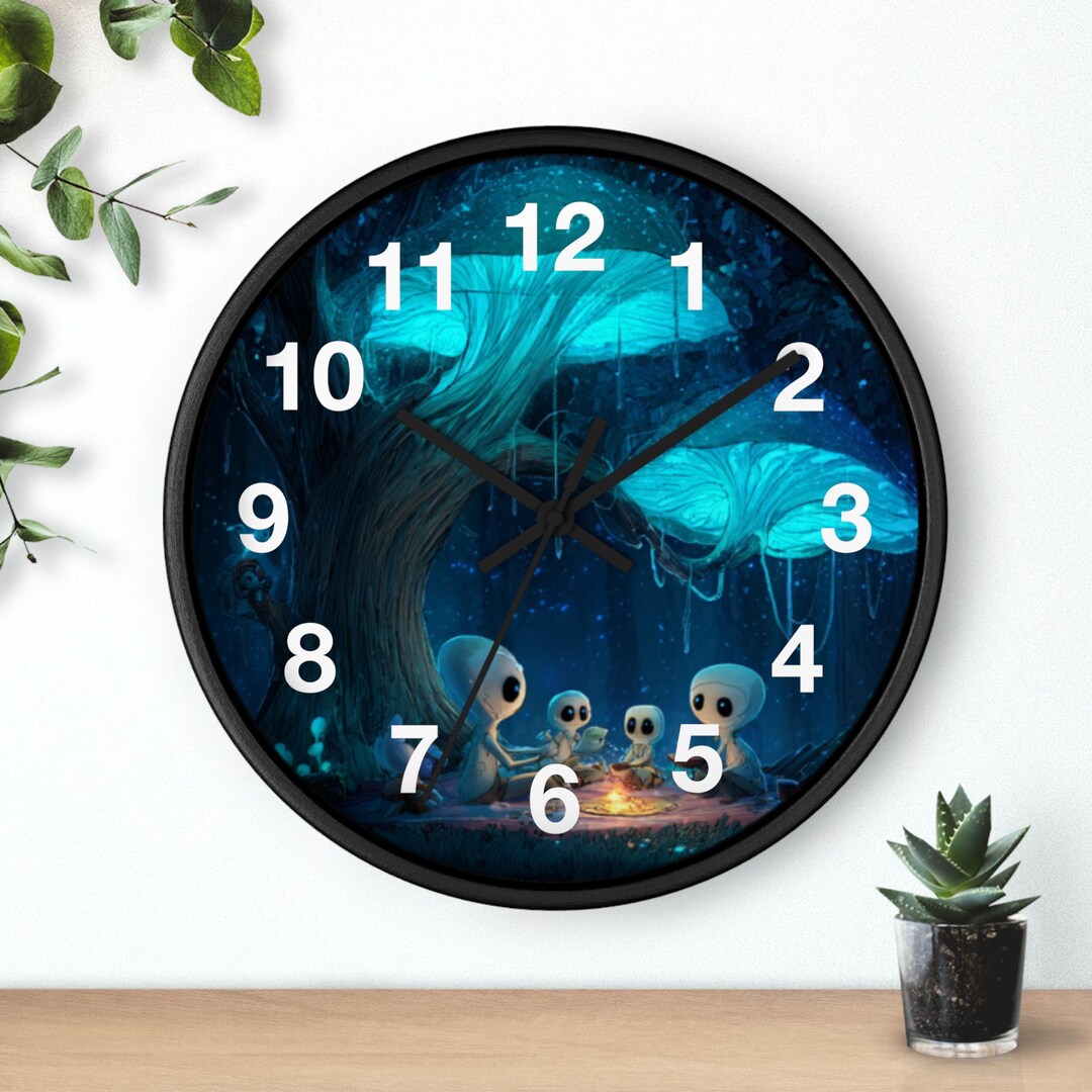 Mushroom Picnic Gang Wall Clock | Cute Skeleton Family Scene, Kitchen ...