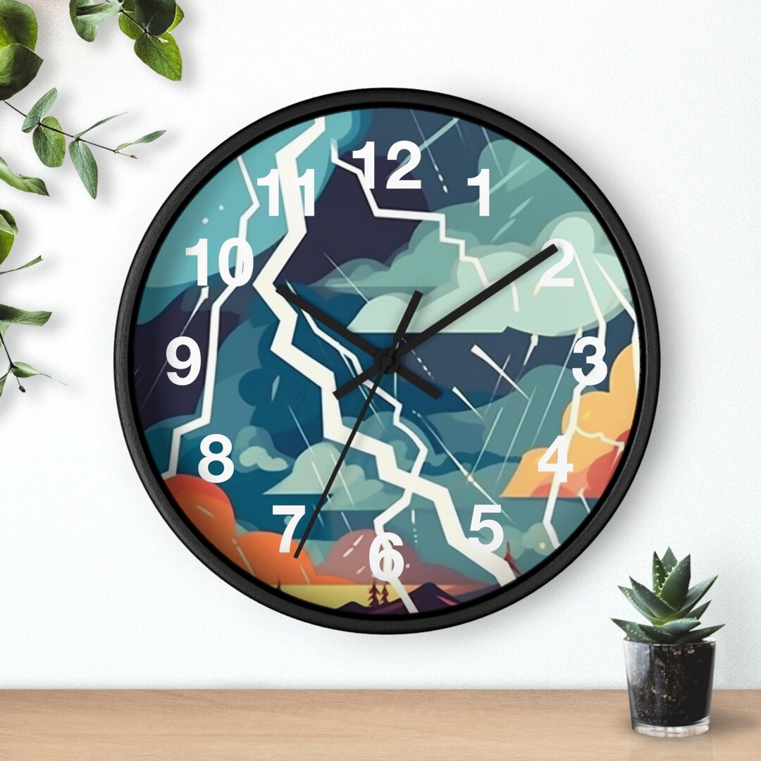 Playful Thunder Clouds Clock | Wall Clock, Abstract Thunderstorm Art ...