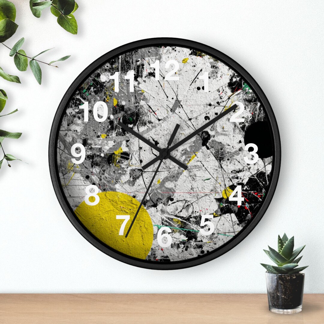 Chaotic Drip Dance Wall Clock | Modern Yellow Accent, Kitchen Wall ...