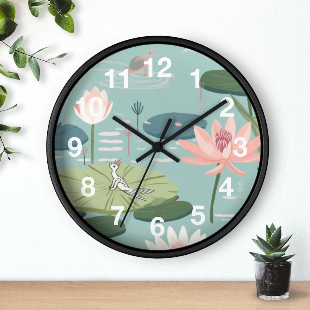 Lily Pad Friends Wall Clock | Floral Waterlily Clock, Kitchen Wall ...