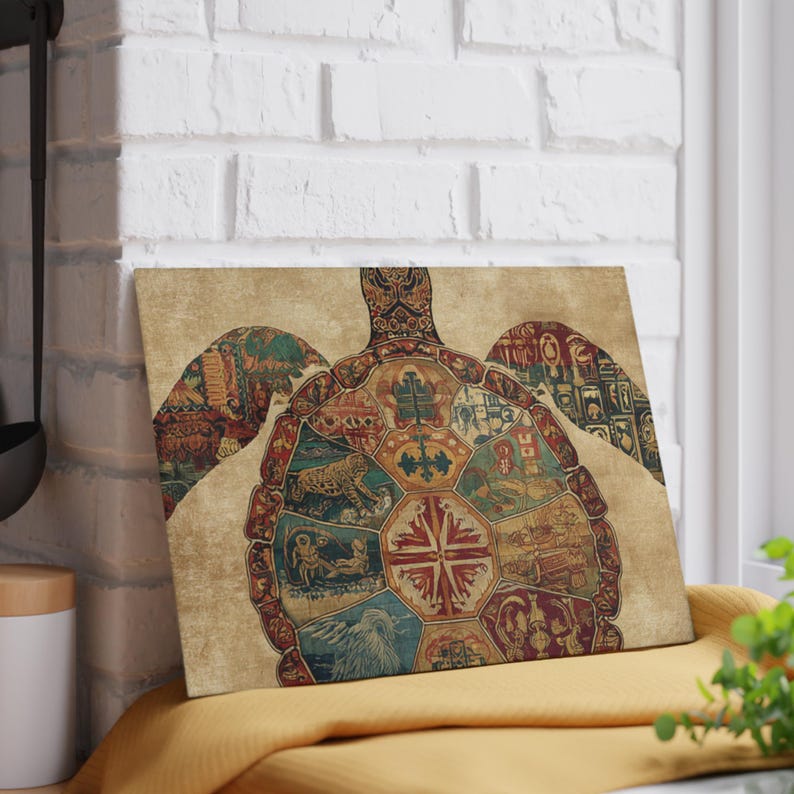 Turtle Island Map Glass Cutting Board | Nautical Turtle Kitchen Decor ...