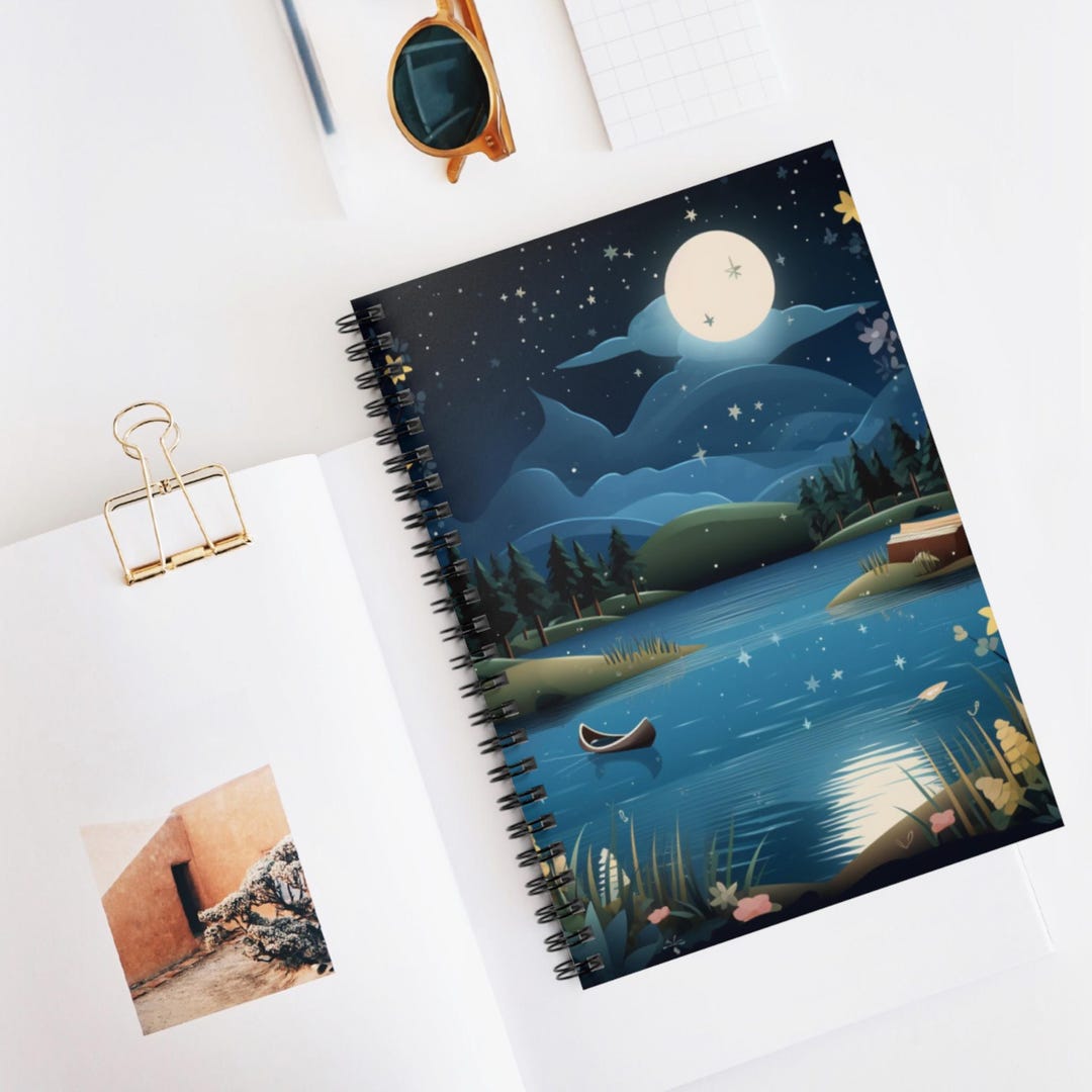Magical Moonlit Lake Spiral Notebook, Lined Rule Journal, Artistic ...