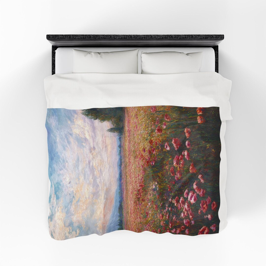 Poppy Field Glow Plush Blanket | Floral Meadow Landscape Throw, Snuggle ...